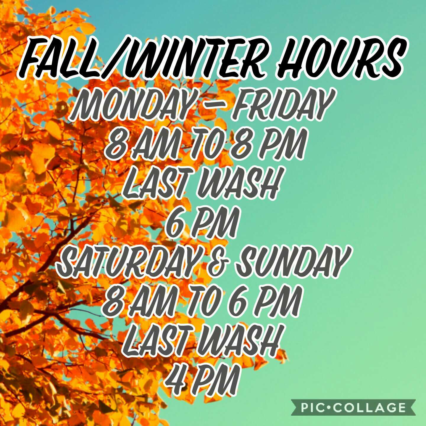 FALL/WINTER HOURS - fabricare